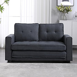 ERYE 3 Fold Tufted Upholstered Futon Sofa Bed Modern Convertible Foldable Floor Loveseat Sofabed with Pull Out Sleeper Couch Daybed W/Side Pockets for Living Room