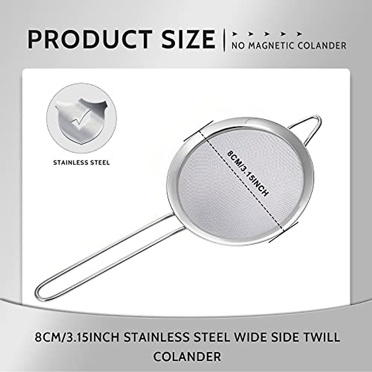 BLMHTWO 2 Pack Fine Mesh Strainer Stainless Steel Small Sieve (3.15inch) with Handle Widened Edge Kitchen Colander Infuser for Loose Tea Coffee Juice Flour Spices Baking Tea Strainer