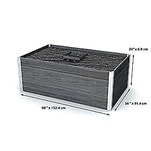 Vita Urbana 3 Foot x 5 Foot Embossed Vinyl Keyhole Garden with Composting Basket, Slate Grey, Gray, PVC, BPA and Pthalate Free, Woodgrain, VT17602