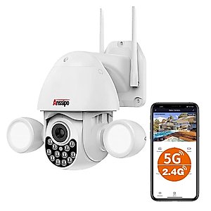 Anssipo 5G 2.4GHz WiFi Security Camera Outdoor Wireless, 3MP Floodlight Video Surveillance, Pan Tilt 360° View, Motion Detection, Auto Tracking Smart Alerts, Two Way Audio