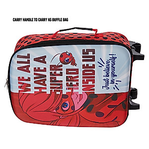 Miraculous Ladybug Carry On Rolling Kids Luggage with Wheels for Girls, 18 Inch, Superhero Lady Bug Convertible Duffle Bag with Side Handle