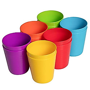 Klickpick Home - Set of 12 Kids Plastic Cups - 8 oz Children Drinking Cups Tumblers Reusable - Dishwasher Safe - BPA-Free Cups for Kids & Toddlers Bright Colored - Unbreakable Toddler Cups