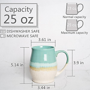 Bosmarlin Extra Large Ceramic Coffee Mug, 25 Oz, Dishwasher and Microwave Safe, Big Oversized Tea Cup for Office and Home (Green)