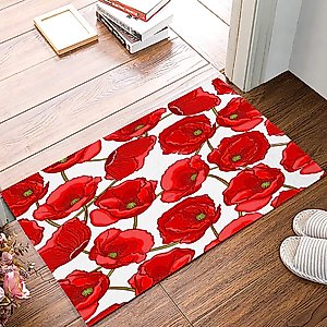 Door mat Door Mat for Bedroom Decor, Red Poppies Plant Floor Mats, Holiday Rugs for Living Room, Absorbent Non-Slip Bathroom Rugs Home Decor Kitchen Mat Area Rug 18x30 Inch