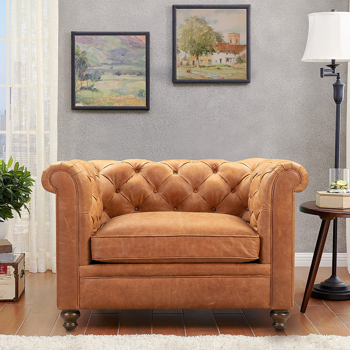 POLY & BARK Lyon Lounge Chair in Full-Grain Pure-Aniline Italian Leather in Cognac Tan