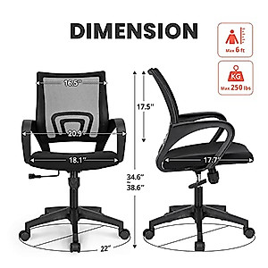 Neo Chair Office Computer Desk Chair Gaming-Ergonomic Mid Back Cushion Lumbar Support with Wheels Comfortable Blue Mesh Racing Seat Adjustable Swivel Rolling Home Executive (Black)