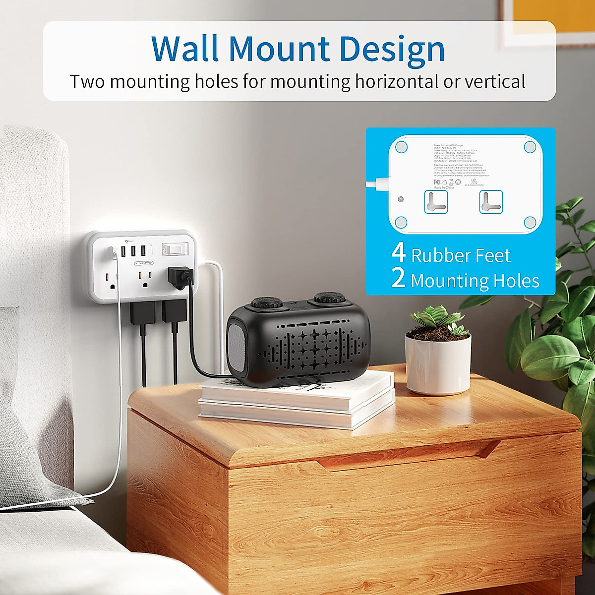 2 Pack Power Strips, NTONPOWER Flat Plug Power Strip with USB, 6 Outlets 4 USB Desktop Charging Station with 5 ft Extension Cord Wall Mount for Cruise, Travel, Hotel, Indoor, Nightstand, Office, White