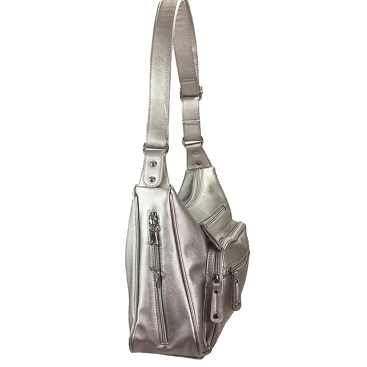 Zzfab Fashion Locking Concealed Carry Big Hobo Bag CCW Cross Body Bag with Credit Card Slots Pewter