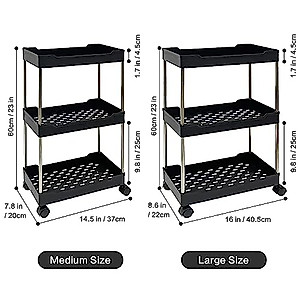 OHAHALICO 2 Pack 3 Tier Storage Cart, Bathroom Rolling Utility Cart Storage Organizer Slide Out Cart, Mobile Shelving Unit Organizer Trolley for Office Bathroom Kitchen Laundry Room, Black
