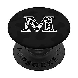 Cow Print Black and White Initial Letter M PopSockets PopGrip: Swappable Grip for Phones & Tablets