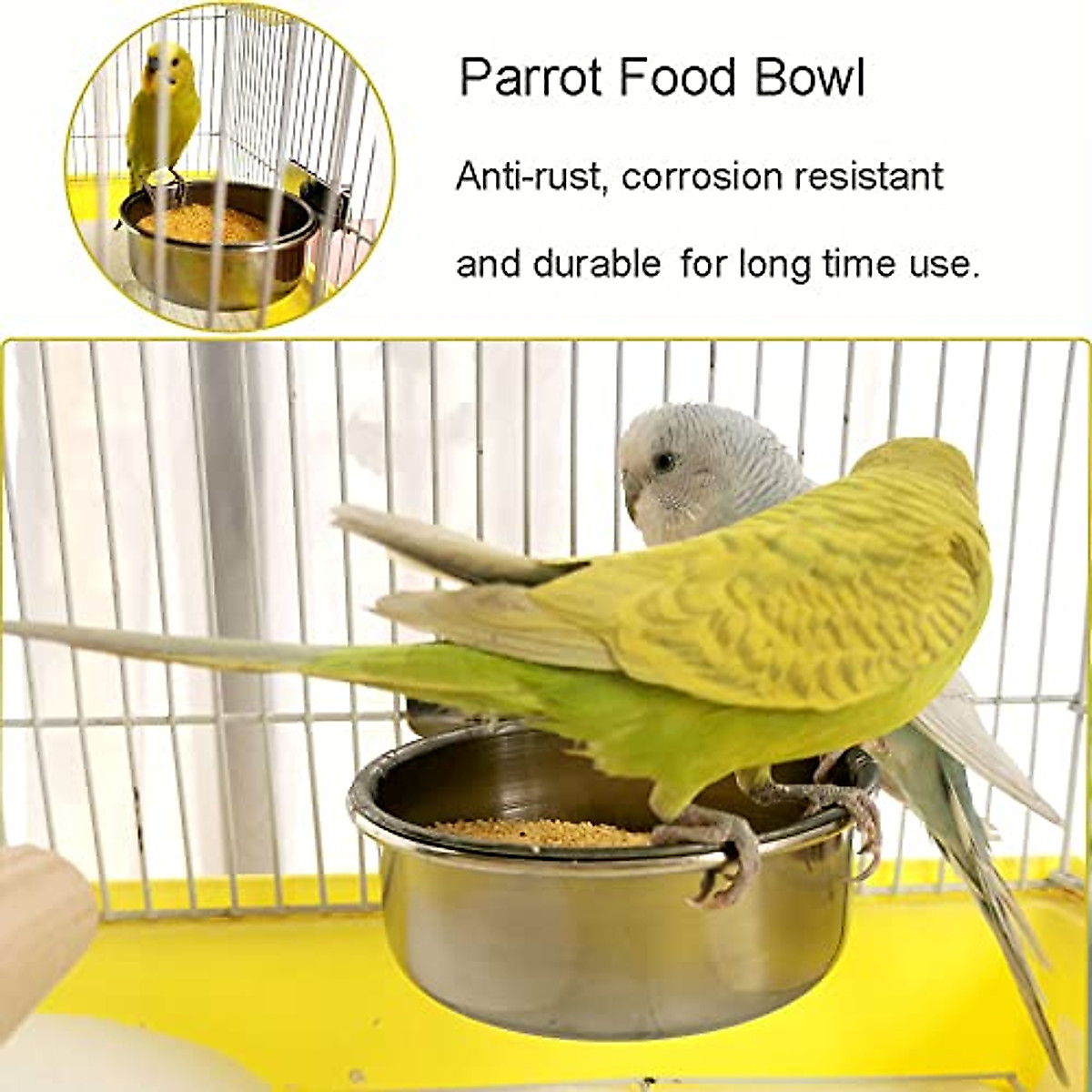 Tfwadmx Bird Feeding Dish Cups Parrot Food Bowl Clamp Holder Coop Cup, Bird Cage Water Bowl for Parakeet African Greys Conure Cockatiels Lovebird Budgie Chinchilla 2 Pack
