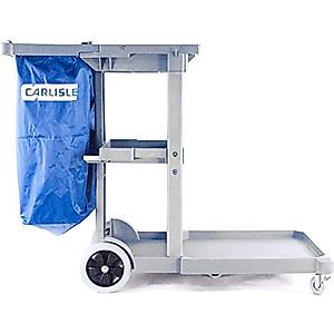Carlisle FoodService Products Janitorial Cart Long Platform Cart with 25 Gallon Trash Bag for Restaurants, Hospitals, and Schools Plastic, 49 X 21 X 39 Inches, Gray