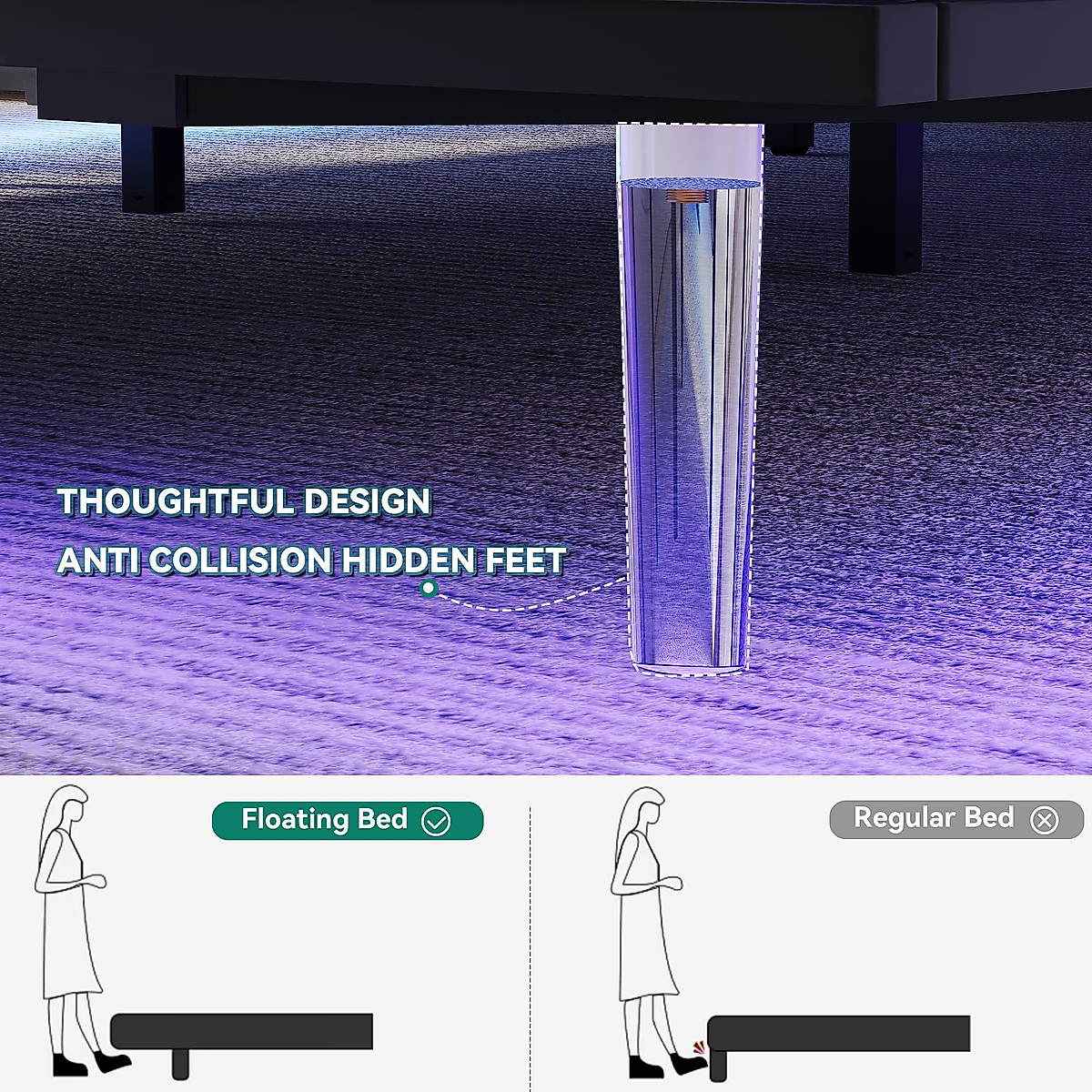 YITAHOME Full Floating Bed Frame with LED Lights, Platform Bed Frame with USB and Type C Ports Button Tufted Headboard, Upholstered Platform Bed with Bag, No Box Spring Needed, Noise Free, Black