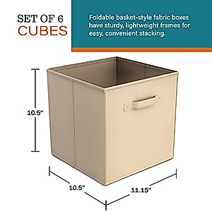 Home (Beige 6-Piece Set Bins for Shelves and Foldable Storage Cubes, Office, and Nursery Complete, (L) 11.15” x (W) 10.5” x (H) 10.5