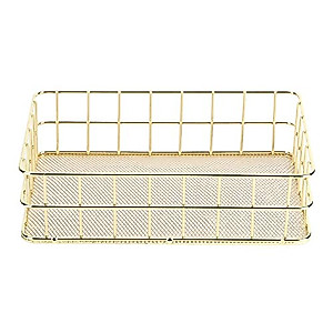 Kuuleyn Wire Mesh Basket, Golden Iron Storage Basket Multifunctional Wire Mesh Desktop Storage Organizer for Home(Large)