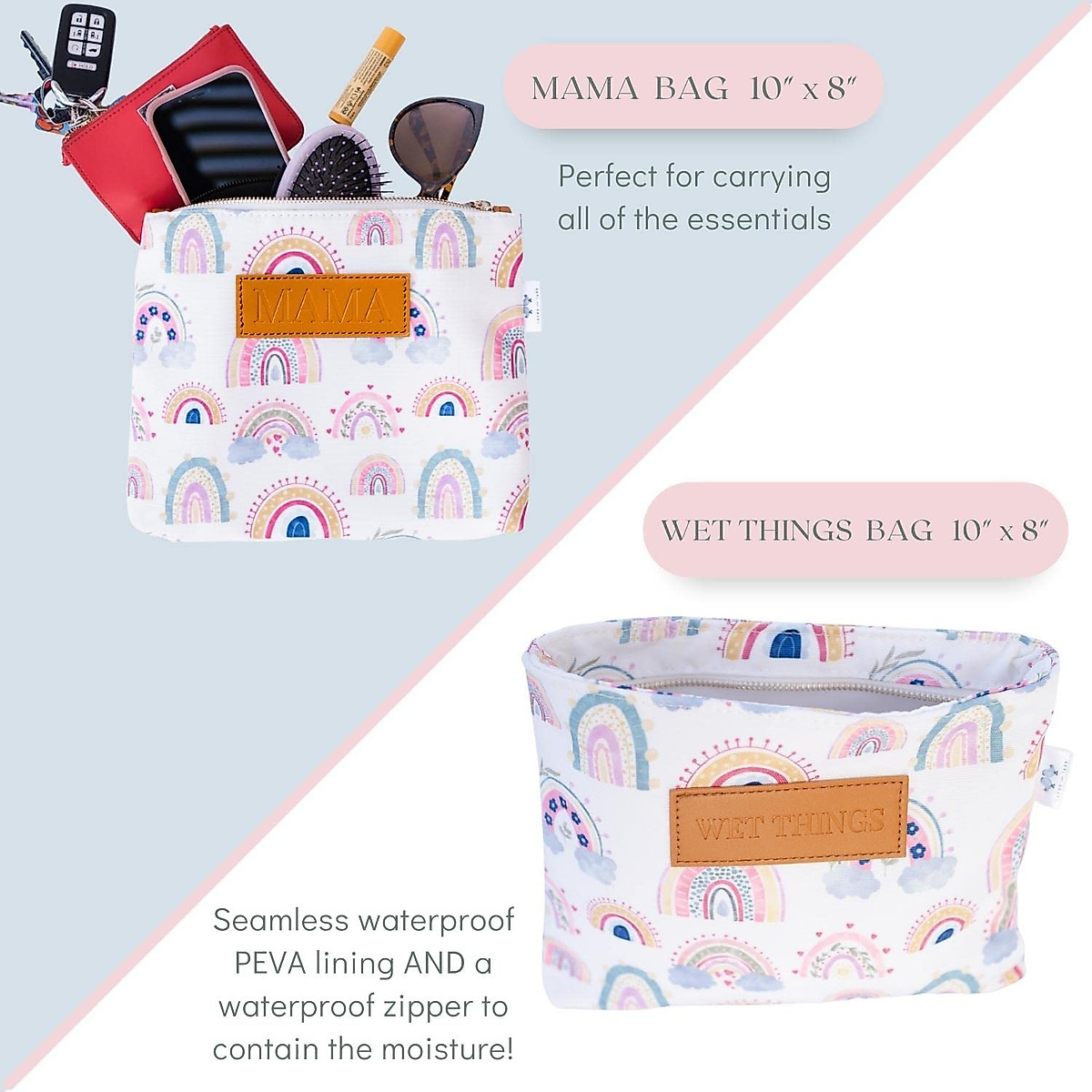 Diaper Bag Organizing Pouches (Set of 4) - Rainbow Diaper Bag Organizer Pouches - Baby Diaper Clutch Bag, Wet Bag, Mama Bag, Snacks Diaper Bag Insert - Waterproof Lining - Diaper Bag Organizer Insert