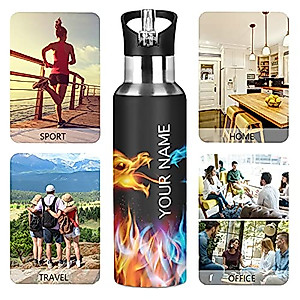 Abstract Fiery Dragon Pattern Personalized Water Bottle Double Stainless Steel Insulated Simple Customized Cup