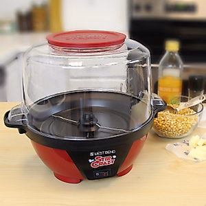 West Bend Stir Crazy Popcorn Machine Electric Hot Oil Popper Includes Large Lid for Serving Bowl and Convenient Nesting Storage, 6-Quart, Red
