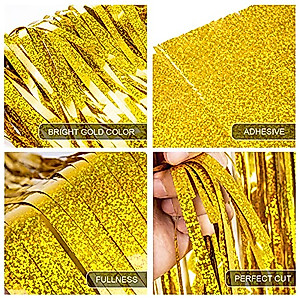 LOLStar 3 Pack Gold Photo Booth Props,3.2 X 8.2 ft Laser Rain Gold Foil Fringe Curtains,Photo Booth Backdrop Streamer Backdrop for Birthday,Wedding,Engagement,Anniversary Party Decorations