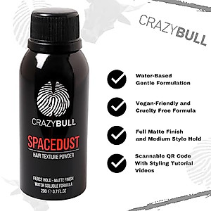 CrazyBull Hair Space Dust Hair Texture Powder - Vegan Friendly Hair Powder for Men - Lightweight Hair Powder for Short-Medium Hair - 0.7 oz