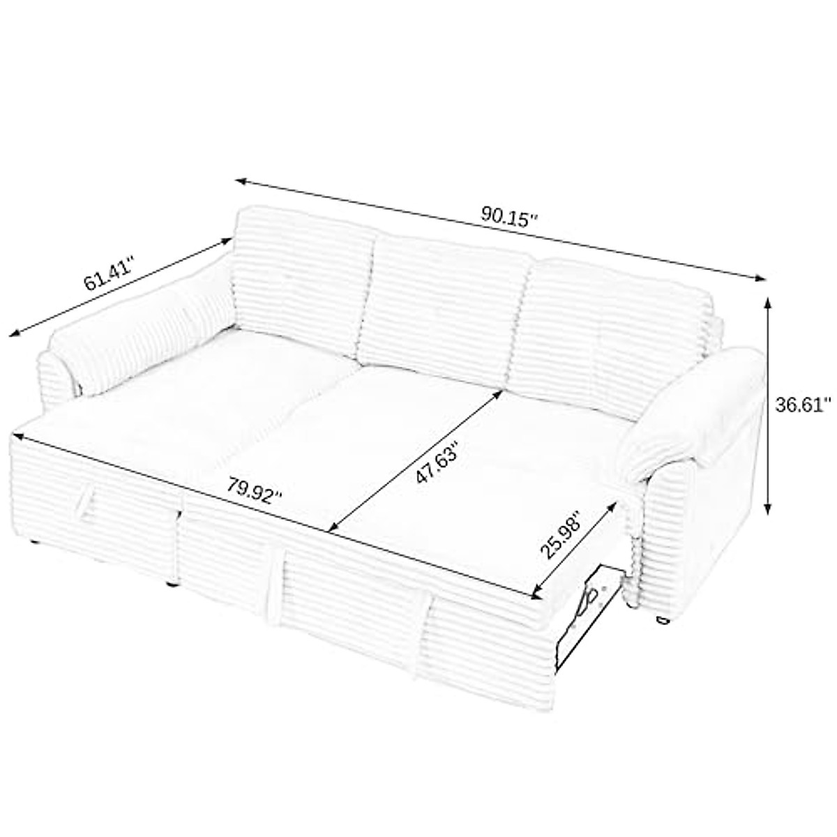Corduroy Tufted Upholstered Left Facing Sleeper Sectional Sofa, L-Shaped Pull Out Sleep Couch Bed Modular Convertible Sofabed with Right Storage Chaise and Pillow-top Armrests for Living Room
