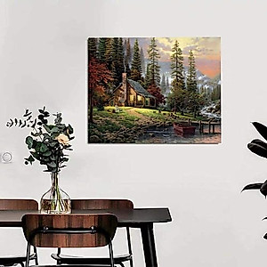 Stamped Cross Stitch Kits for Adults Beginners Forest Farm Farmhouse Boat Pattern 11CT Pre-Printed Fabric Embroidery Arts and Crafts Kit Needlepoint Starter DIY Wall Decor, 12 x 16 inch