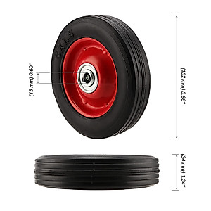 MOUYAT 4 Pack 6 Inch Flat Free Solid Rubber Replacement Tires, Rubber Hand Truck Wheel with 5/8 Inch Axle Size, Heavy Duty Solid Rubber Wheels for Hand Truck, Dolly, Wheelbarrows