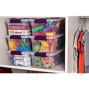 Peaknip - Sterilite 6 Quart Stackable Plastic Storage Bins with Lids and Latches (6 Pack) - Bundled with Labels and Marker