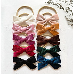 Cherssy Baby Girl 4" Velvet Hair Bows and Headbands, 10pcs Nylon Hairbands Elastic Hair Accessories for Newborn, Infant, Toddlers