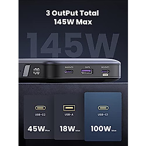 UGREEN 145W Power Bank for Laptop, 25000mAh Portable Charger with USB-C Fast Charging, 3-Port, Digital Display, Fast Recharge, Compatible with MacBook Pro, iPhone 14 Series, Samsung, AirPods, and More