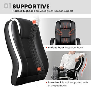 NEO CHAIR Office Chair Computer Desk Chair Gaming - Ergonomic High Back Cushion Lumbar Support with Wheels Comfortable Black Leather Racing Seat Adjustable Swivel Rolling Home Executive
