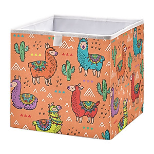 Kigai Llama Pattern Cube Storage Bins - 11x11x11 In Large Foldable Storage Basket Fabric Storage Baskes Organizer for Toys, Books, Shelves, Closet, Home Decor