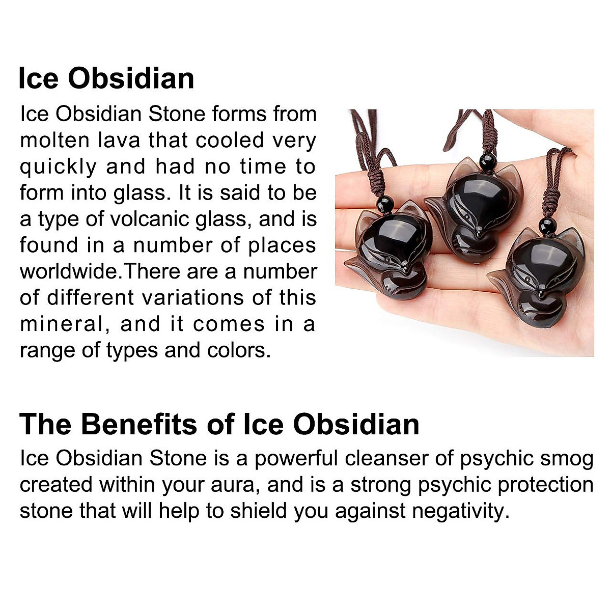 Top Plaza Womens Reiki Healing Crystal Ice Obsidian Gemstone Necklaces Adjustable Lucky Fox Amulet Protection Pendant Necklace Fox Jewelry