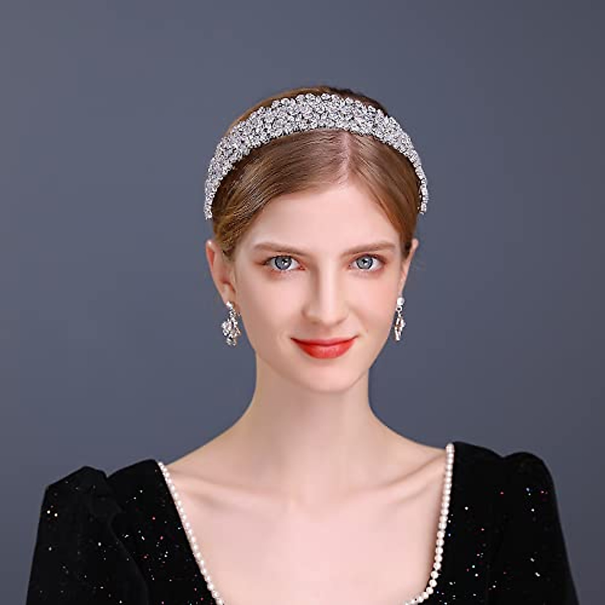 Aoligrace Cubic Zirconia Wedding Bride Headband CZ Tiaras and Crowns for Women Sweet 16 Large Headpiece Hair Accessories (Silver)