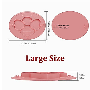 KVK Baby Plates with Suction, Silicone Toddler Plate for Babies Infants, Stick to High Chair Trays and Table, Microwave Dishwasher Safe - Cute Bee - Baby Pink