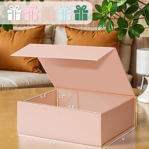 Shindel Gift Box with Magnetic Lid, Rose Gold Gift Box with Ribbon Greeting Card Magnetic Closure Gift Box for Presents Wedding Birthday 9.4"x6"x3"