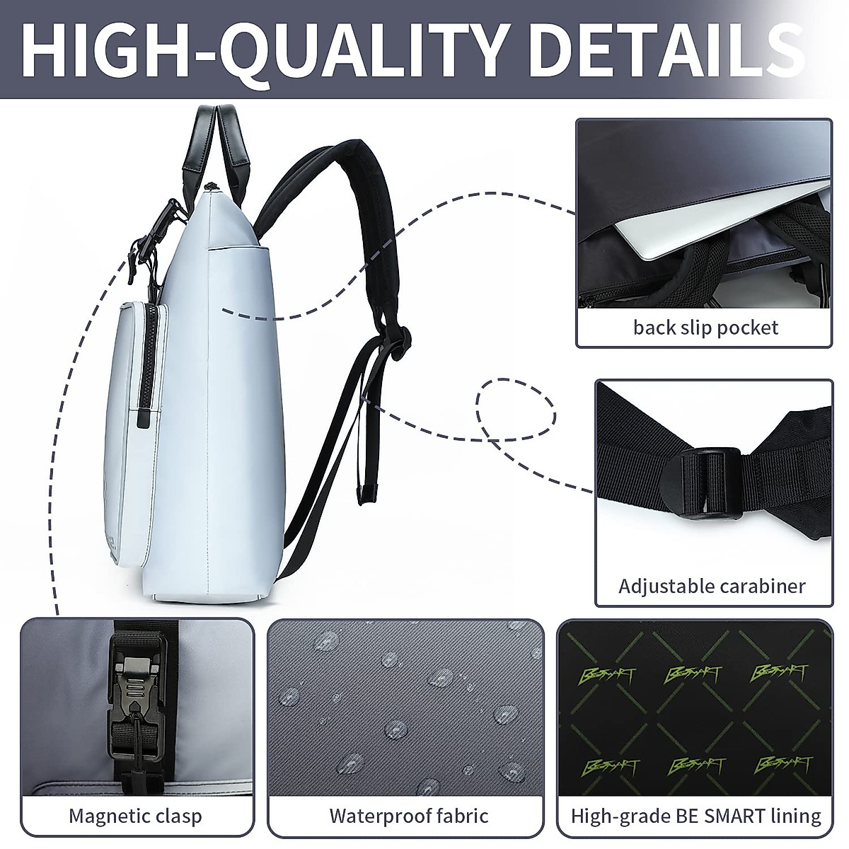 BE SMART Men Laptop Gradient Backpack, Stylish Large Capacity Handbag with Reflective Strap, Waterproof Anti-Theft Durable Briefcase Fits 15.6 Inch Computer for Work Business and Travel