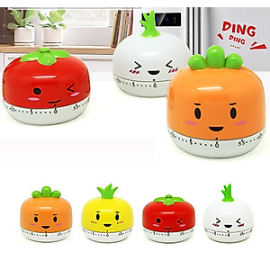 Golandstar Cute Cartoon Vegetables Timers 60 Minutes Mechanical Kitchen Cooking Timer Clock Loud Alarm Counters Mini Size Manual Timer (White - Onion)