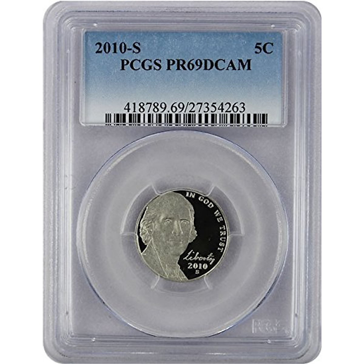 2010 S Proof Jefferson Nickel PCGS PR 69 DCAM New Blue Label Holder