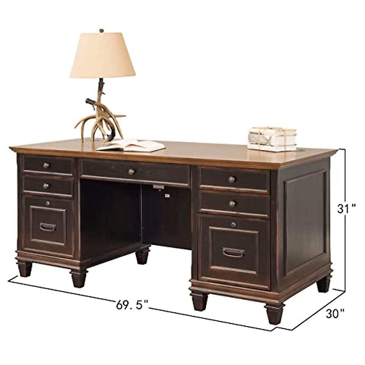 Martin Furniture Hartford Double Pedestal Shaped Desk, Brown - Fully Assembled