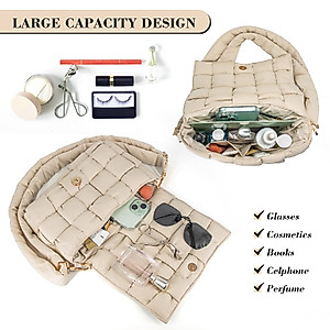 NAARIIAN Puffer Woven Bag Crossbody Purse for Women Padded Cassette Shoulder Bags Trendy Handbags Messenger(Beige)