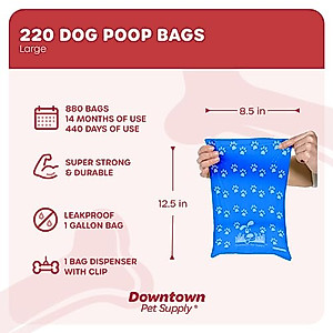 Downtown Pet Supply 220 Count Dog Poop Bags Refills with Leash Clip and Bone Bag Dispenser, Rainbow with Paw Prints - Dog Waste Bags Unscented and Leak-Proof with Dog Poop Bag Dispenser - 12.5 x 8.5"