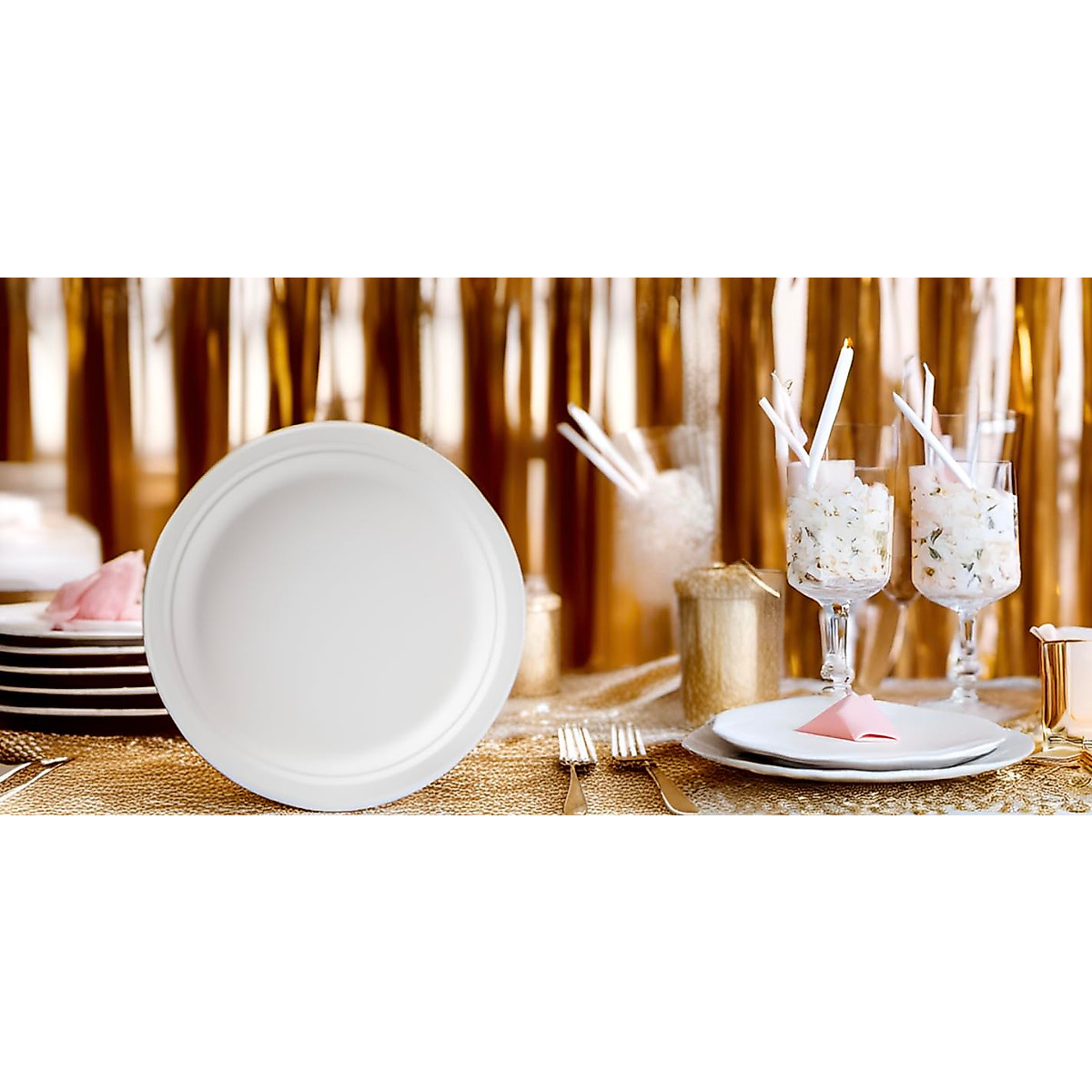 Susty Party 10-Inch Compostable Round (50-Count), Sugarcane Heavy Duty Disposable Biodegradable Plate for Dinner, White