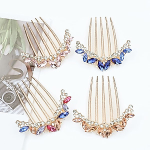 Lawie 4 Pack Luxury Jeweled Gems Crystal Rhinestone Sparkly Glitter Metal Side French Hair Combs With Long Teeth Slide Hairpins Barrettes Twist Bun Chignon Thick Hair Holder Accessories for Women Girl