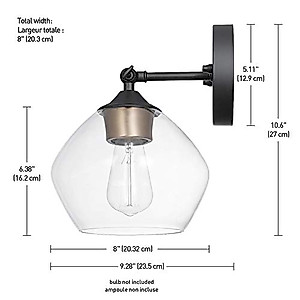 Globe Electric 51367 1-Light Wall Sconce, Matte Black, Gold Accent Socket, Clear Glass Shade, Wall Lighting, Wall Lamp Dimmable, Wall Lights for Bedroom, Kitchen Sconces Wall Lighting, Home Décor