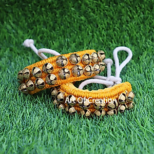 Art Of Creation Dancing Ankle Kathak Ghungroo Pair 40 Bells 2 Lines Handmade Musical Instrument Classical Bharatnatayam Kuchchipudi (Yellow Padded 40 Bell)