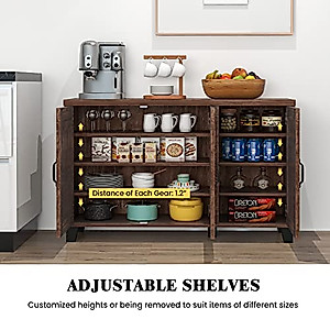 Giantex Buffet Cabinet Kitchen Storage Cupboard - 3 Door Sideboard with Adjustable Shelves, Cable Management Holes, Anti-Tipping Kits, Coffee Bar Console Cabinet for Living Room (Brown)