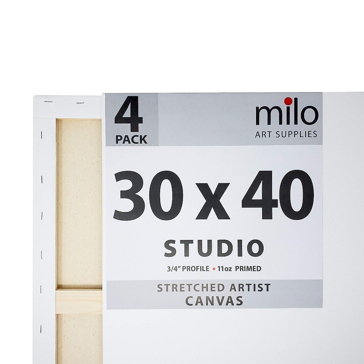 milo Pro Stretched Artist Canvas | 30x40 inch | Pack of 4 | 3/4” inch Thick Studio Profile | Ready to Paint 11 oz Primed Heavy Duty Large Canvas Art Supplies for Painting