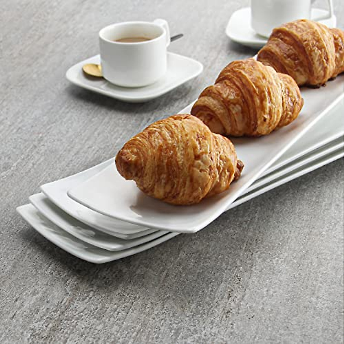 DOWAN 14" Sushi Plate Set of 4 - Long Rectangle Plates and Cracker Trays for Serving - White Ceramic Platters for Party and Entertaining - Dishwasher & Oven Safe