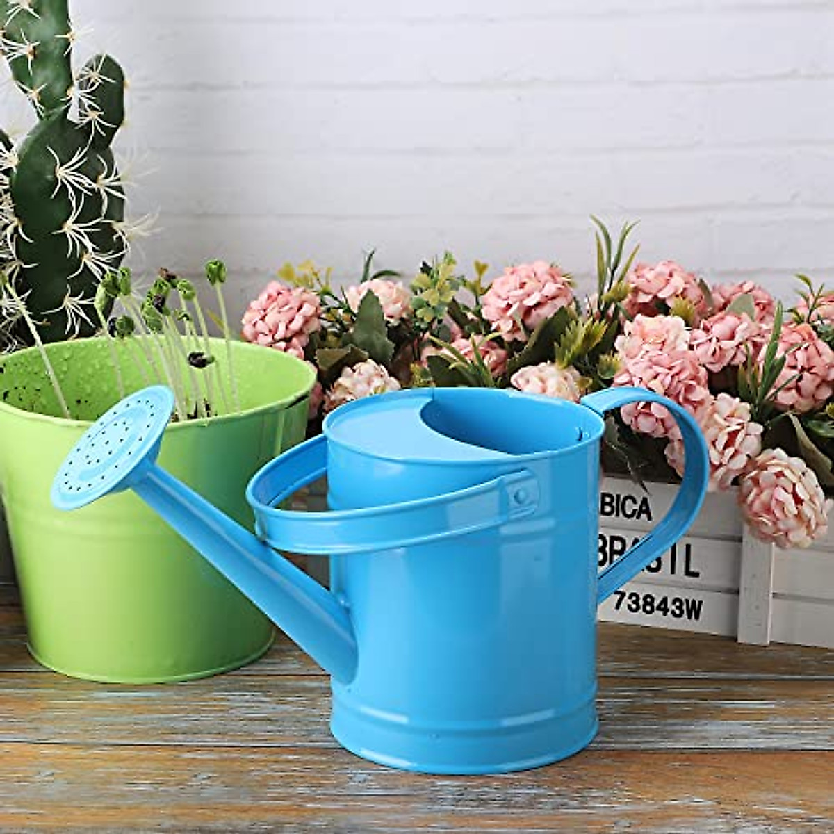 Asodomo 1.5L Multi-Color Metal Watering Can, Garden Watering Bucket with 2 Handles, Children Sprinkled Kettle for Garden Home Plants Flower